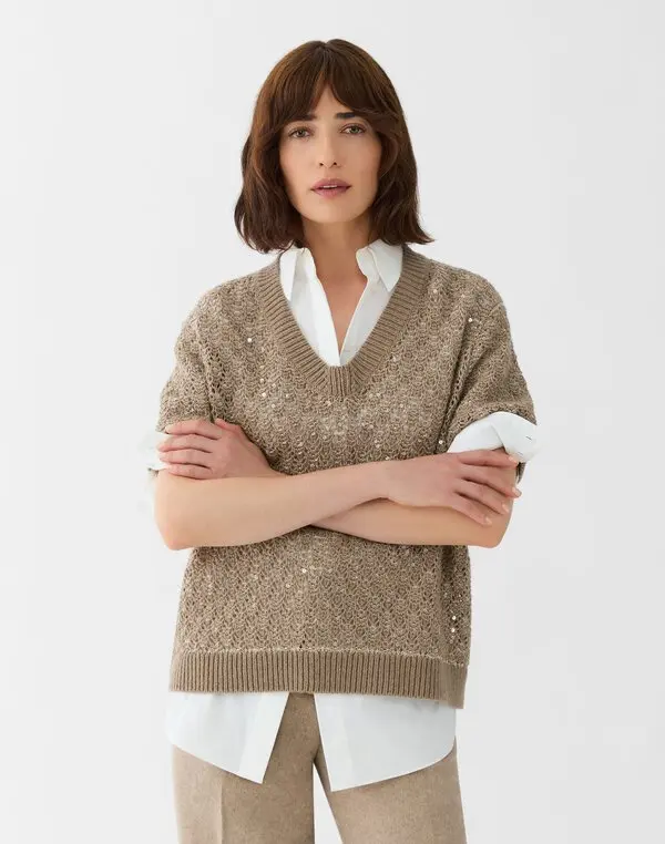 Lafayette 148 New York Hand Sequined Wool Cashmere Cotton Sweater