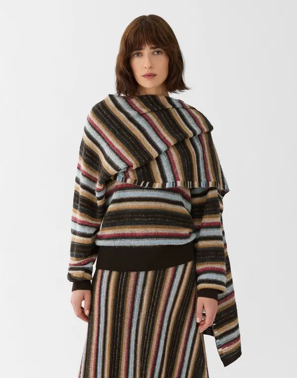Lafayette 148 New York Striped Cashmere Wool Alpaca Wrap Scarf Sweater