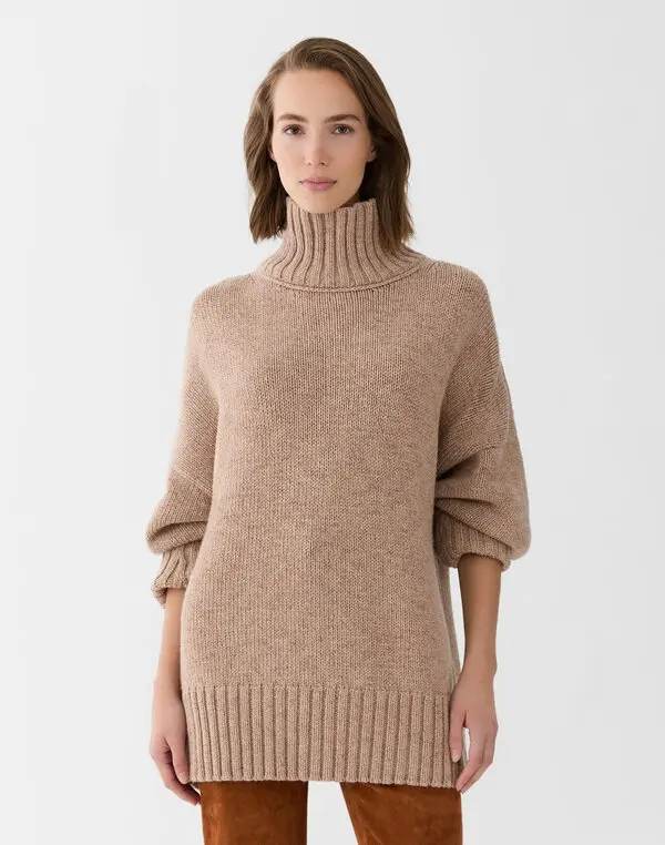 Lafayette 148 New York Wool Cashmere Oversized Stand Collar Sweater