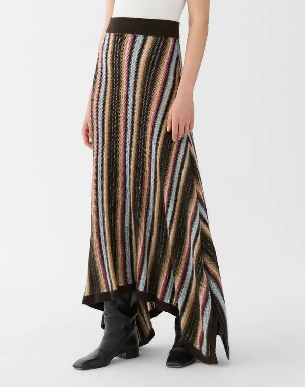 Lafayette 148 New York Horizon Stripe Cashmere-wool Alpaca Handkerchief Skirt - Truffle Multi