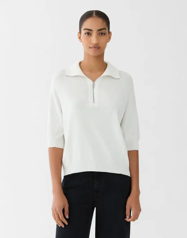 Lafayette 148 New York Matte Crepe Half Zip Sweater