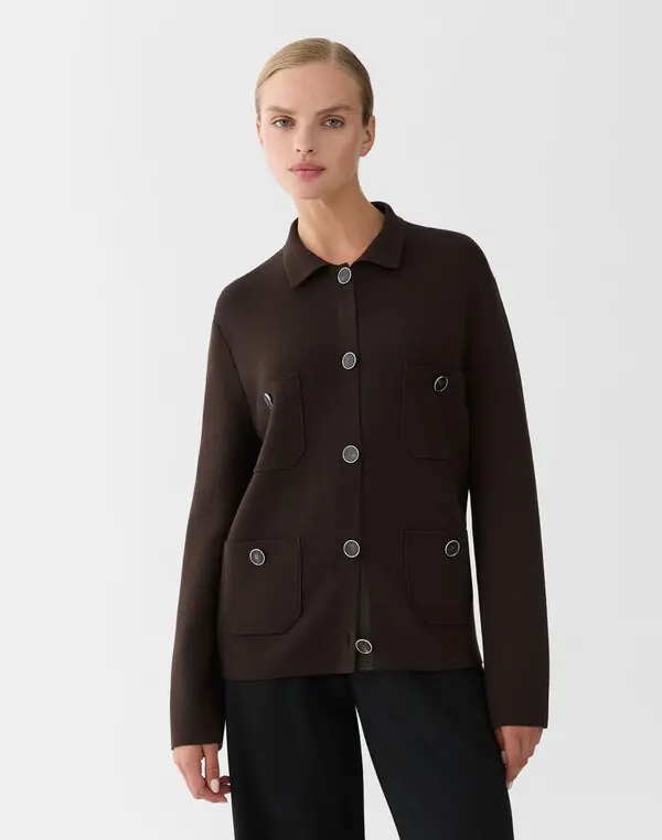 Lafayette 148 New York Matte Crepe Knit Jacket - Truffle