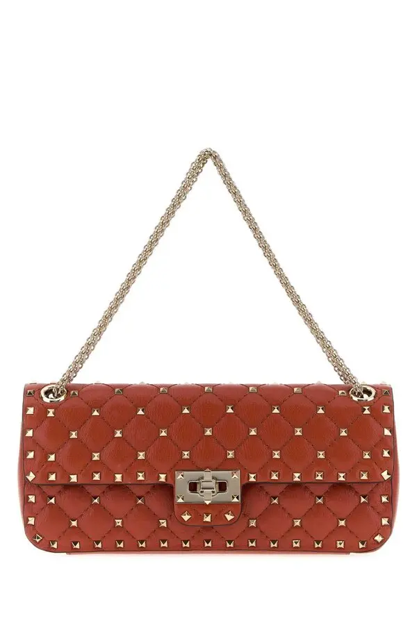 Valentino Garavani Leather Medium Rockstud Spike Shoulder Bag - Orange