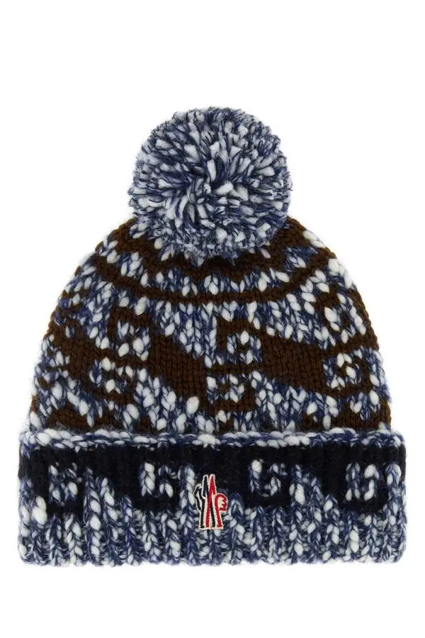 Moncler Embroidered Wool Blend Beanie Hat - Multicolor