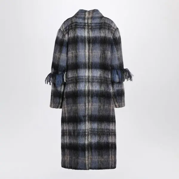 Loewe Checked Coat In Mohair And Wool Blend - Blue