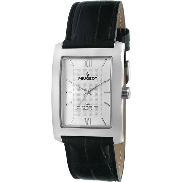PEUGEOT Vintage Textured Dial Tank Leather Watch30x40mm - Silver