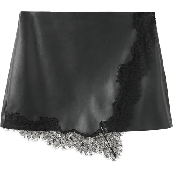 Mango Lace Trim Faux Leather Skort