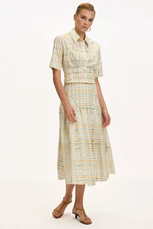 EXQUISE Cora High Waist Woven Midi Skirt