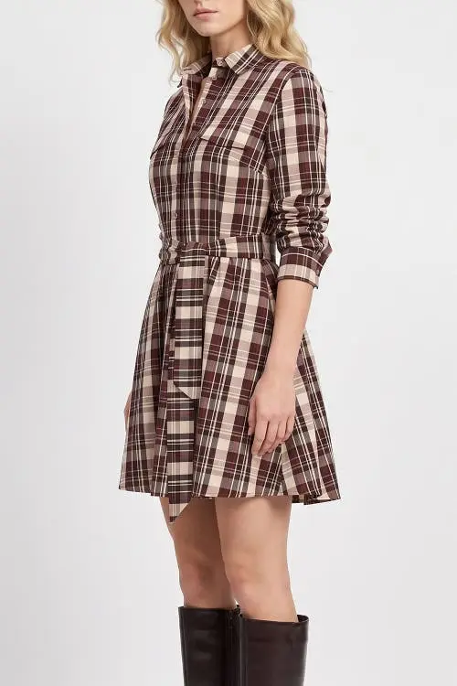 EXQUISE Ruched Waist Mini Dress With Belt And Zipper