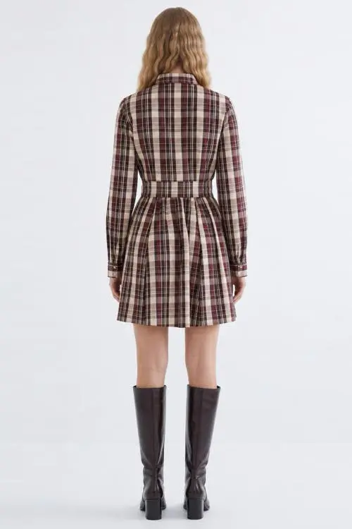 EXQUISE Ruched Waist Mini Dress With Belt And Zipper