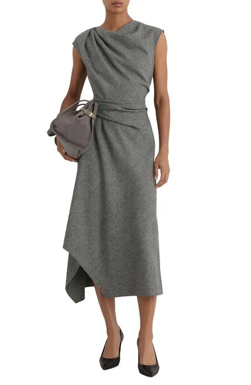REISS Clara Wool Blend Check Midi Dress