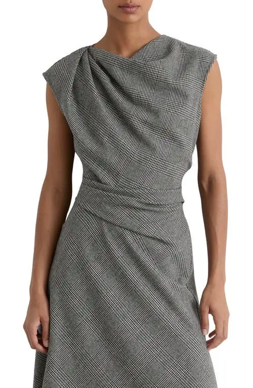 REISS Clara Wool Blend Check Midi Dress