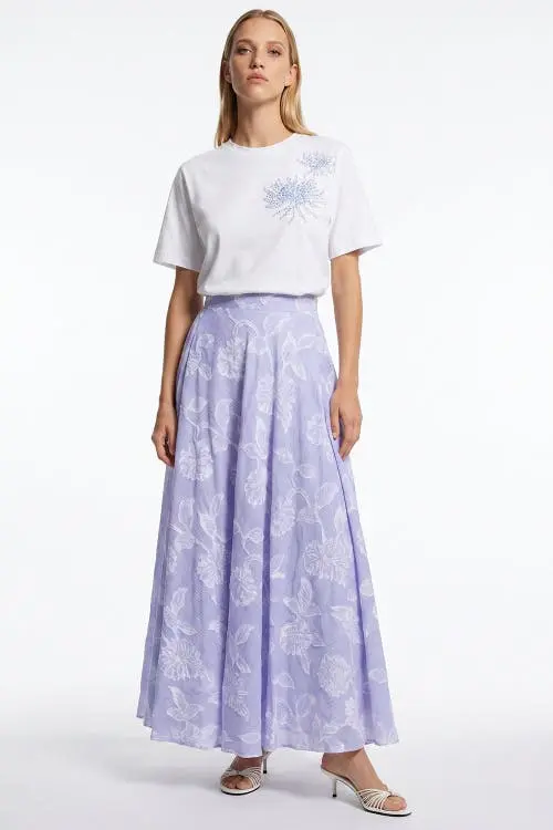 EXQUISE Cut Jacquard A Line Midi Skirt With Pockets