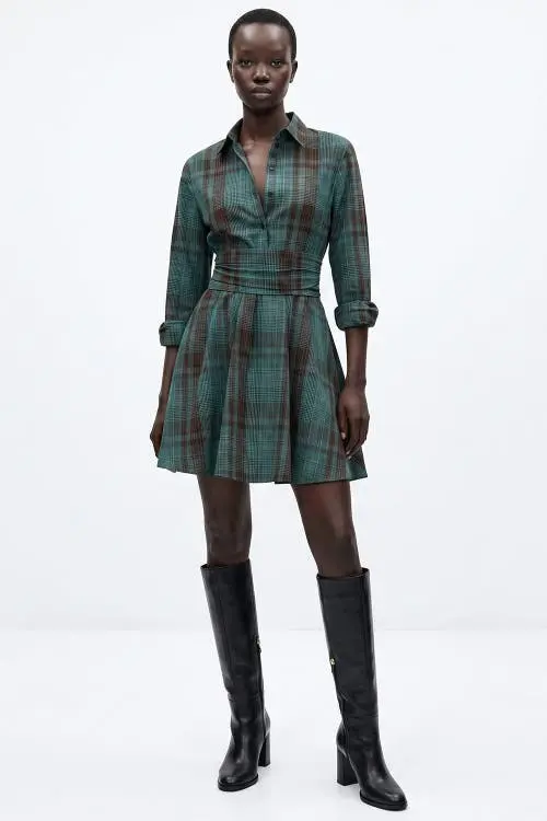 EXQUISE Long Sleeve Mini Dress With Waist Detail