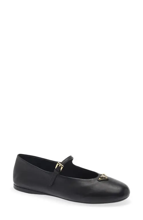 Prada Logo Leather Mary Jane - Nero