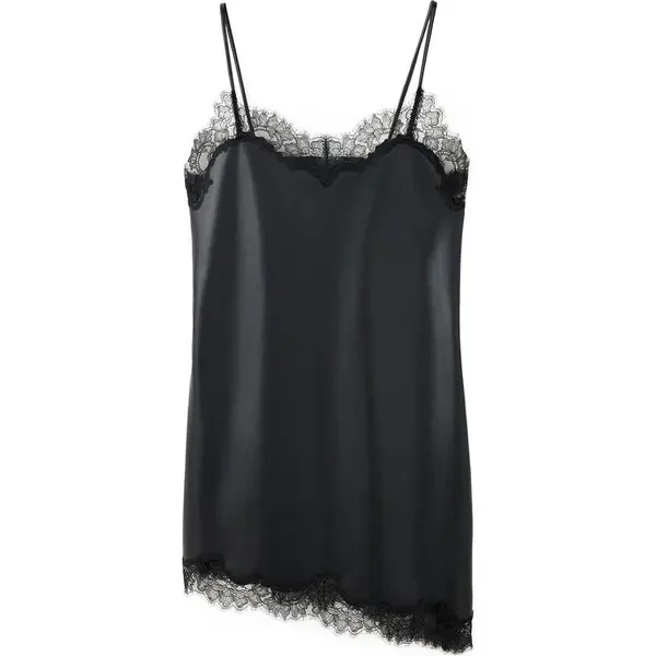 Mango Lace Trim Faux Leather Slipdress - Black