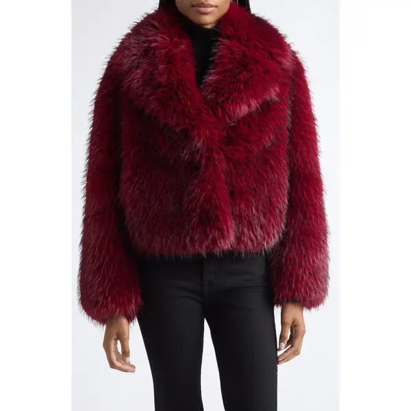 STAND STUDIO Samara Faux Fur Jacket - Dark Raspberry
