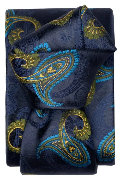 ELIZABETTA Romanoextra Long Silk Jacquard Tie For - Navy