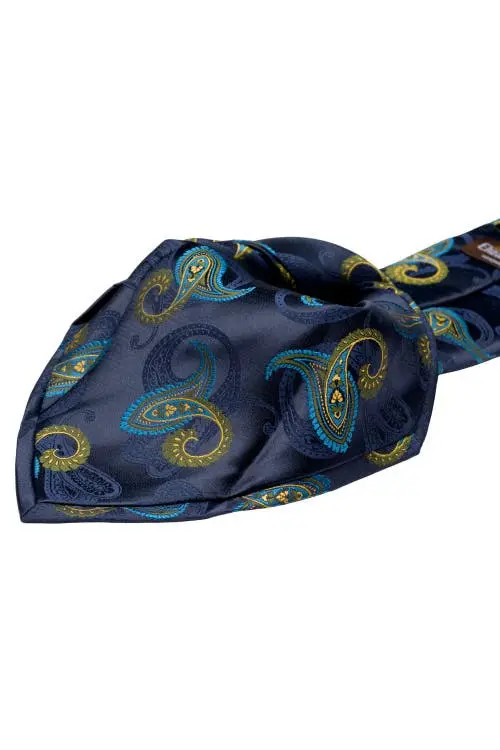 ELIZABETTA Romanoextra Long Silk Jacquard Tie For - Navy