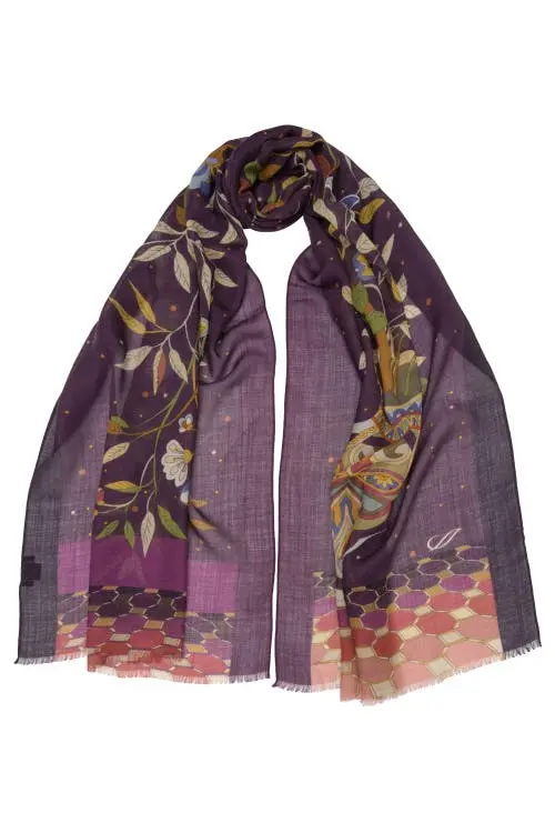 ELIZABETTA Vaso Fioritowool Silk Scarf - Plum