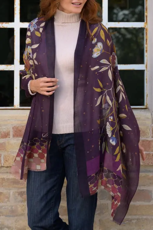 ELIZABETTA Vaso Fioritowool Silk Scarf - Plum