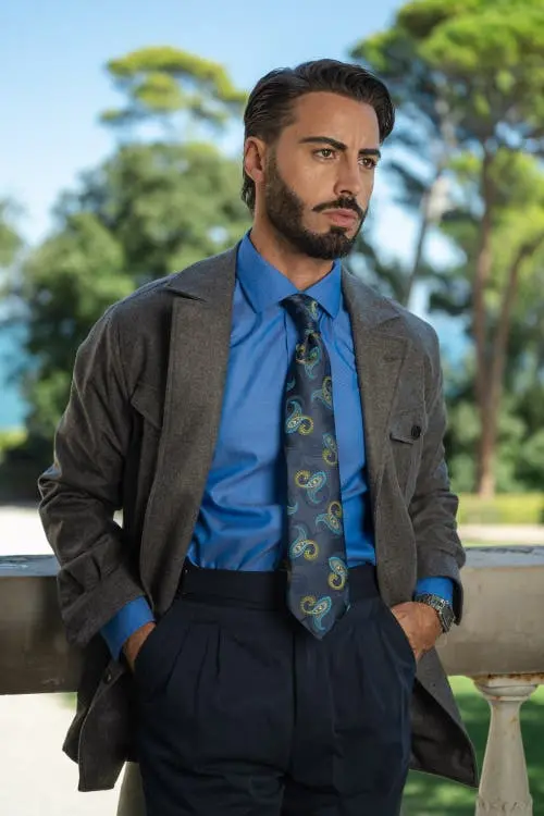 ELIZABETTA Romanosilk Jacquard Tie For - Navy