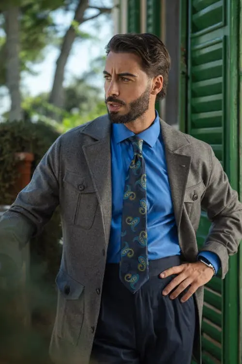 ELIZABETTA Romanosilk Jacquard Tie For - Navy