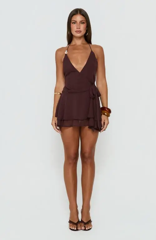 Princess Polly Two Tides Halter Wrap Minidress - Brown