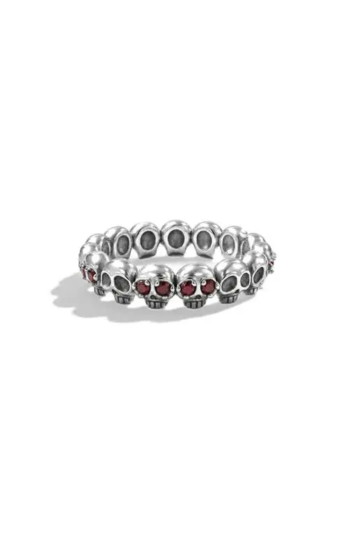 AWE INSPIRED Nocturne Gemstone Skull Band Ring - Silver