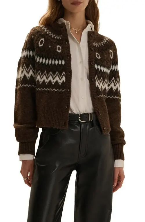 FAVORITE DAUGHTER The Cropped Chalet Cardigan - Espresso Multi