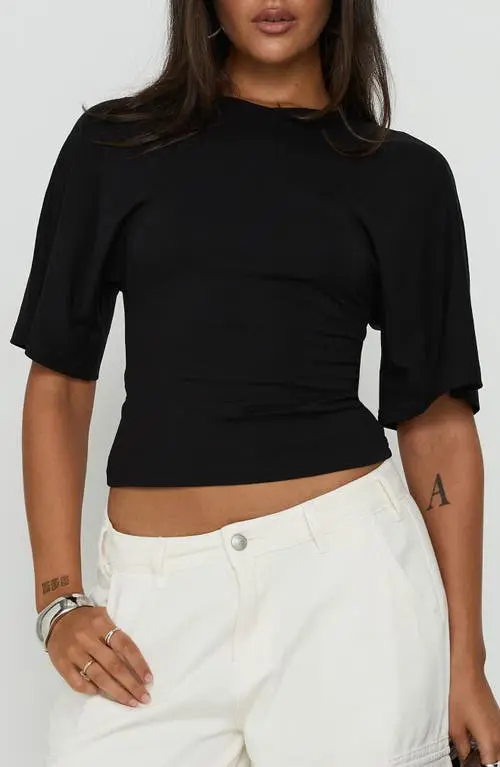 Princess Polly Nakota V-neck Cinched Organic Cotton T-shirt - Black