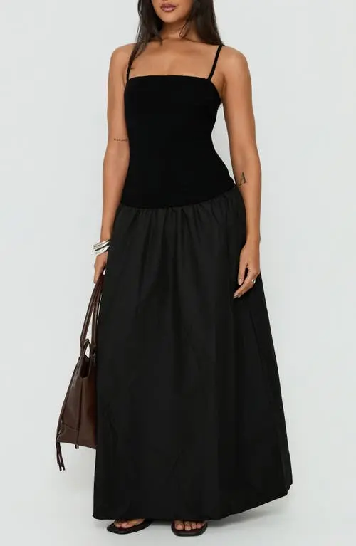 Princess Polly Erroll Drop Waist Knit Maxi Dress - Black
