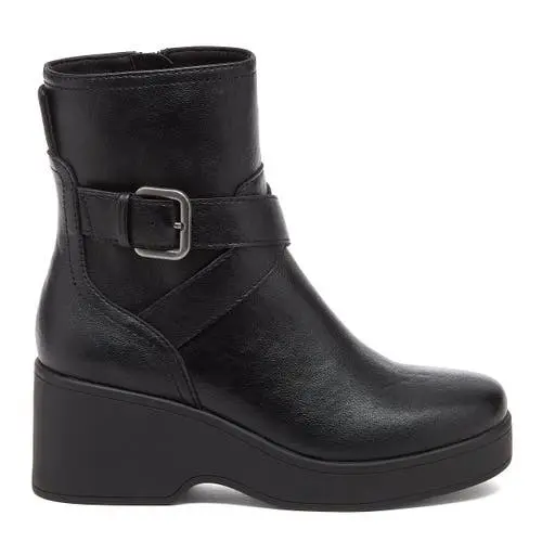 ROCKET DOG Jimmy Faux Leather Buckle Strap Wedge Boots - Black
