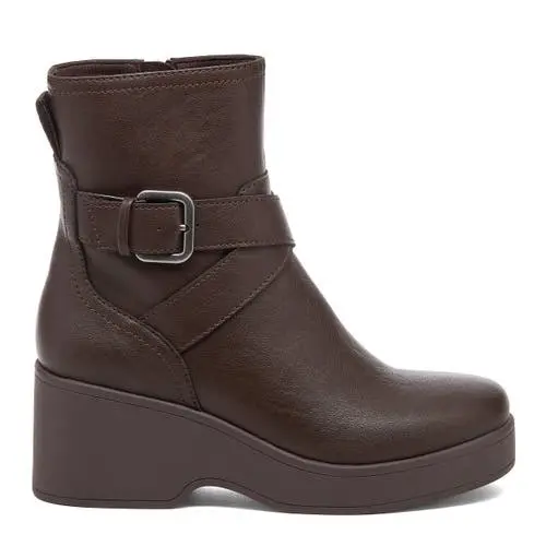 ROCKET DOG Jimmy Faux Leather Buckle Strap Wedge Boots - Dark Brown