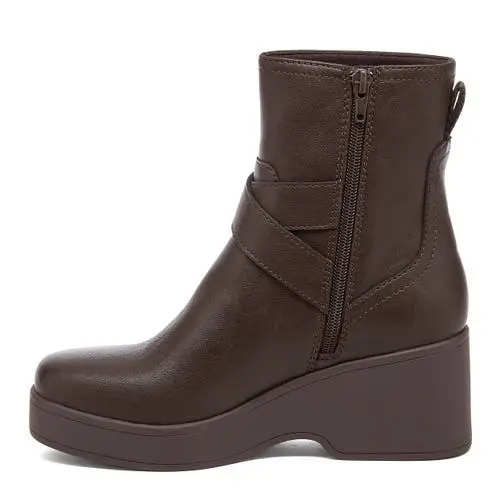 ROCKET DOG Jimmy Faux Leather Buckle Strap Wedge Boots - Dark Brown