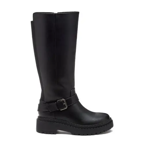 ROCKET DOG Parker Faux Leather Buckle Knee High Boots - Black
