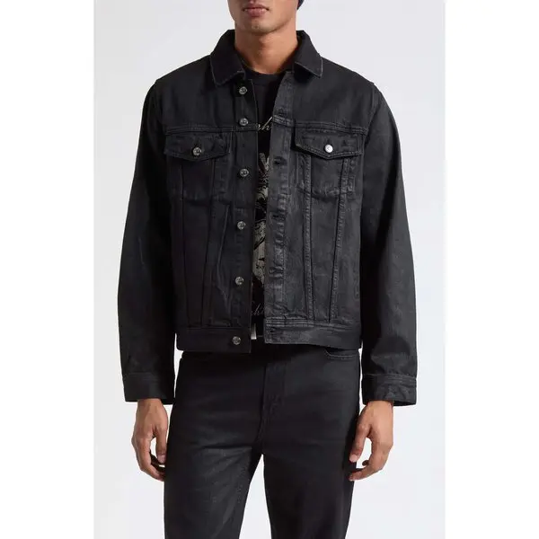 MIDNIGHT RODEO Waxed Cotton Denim Trucker Jacket - Black