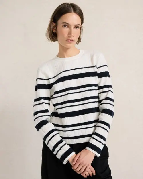 HAVEN WELL WITHIN Merino Wool Blend Striped Crewneck Sweater - Ivory/nightfall
