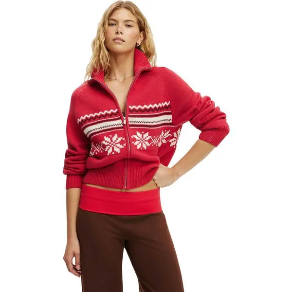 Cotton:on Active Funnel Neck Fairisle Knit Zip Through