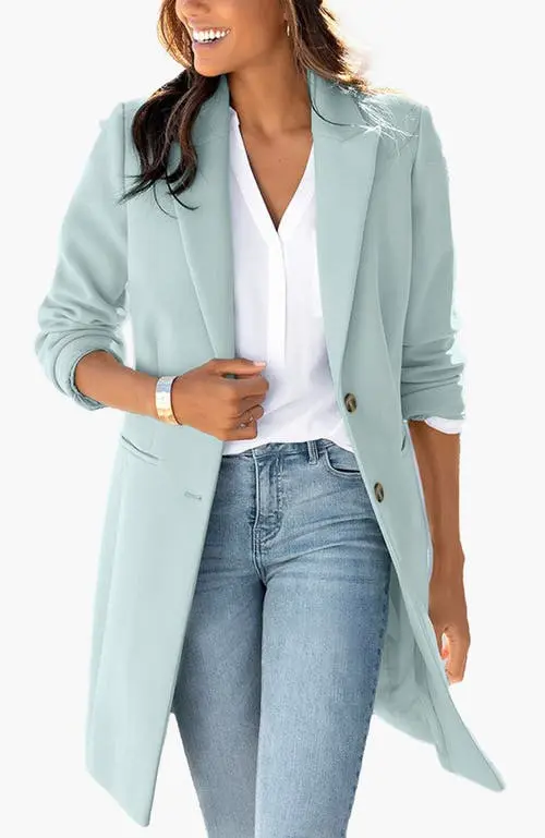 LASCANA Long Button Up Coat - Light Green