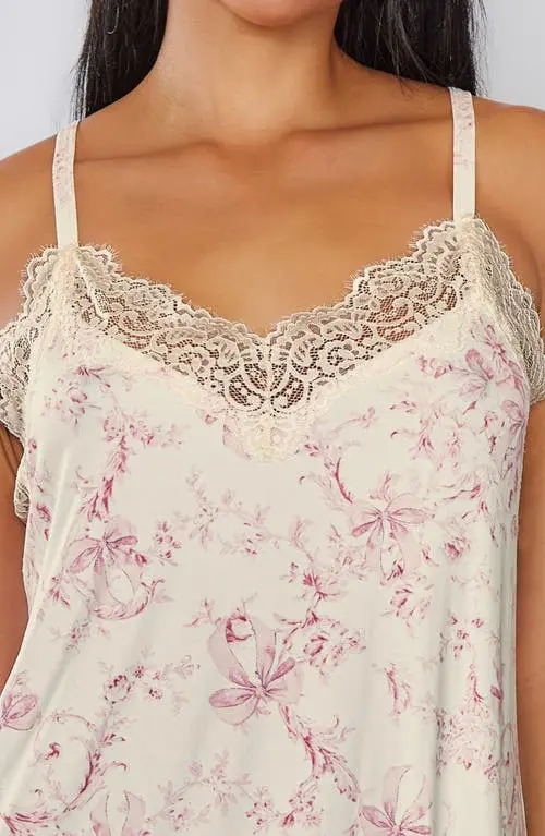 ICOLLECTION Toile Print Lace-trim Knit Chemise