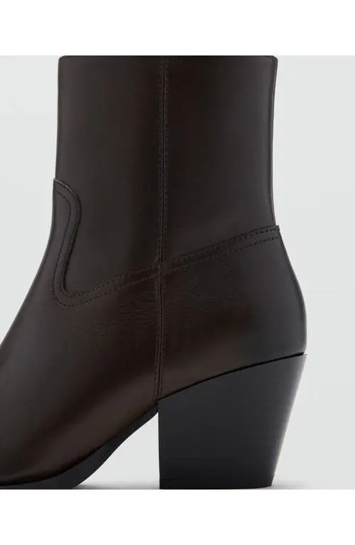 Mango Leather Pointed Toe Ankle Boot