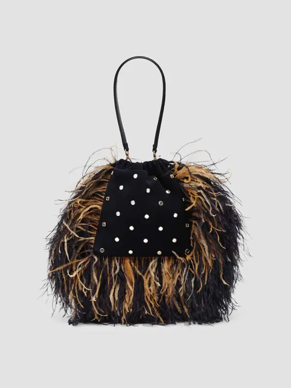 Etro Kalispera Small Feather-trim Suede Shoulder Bag - Blue