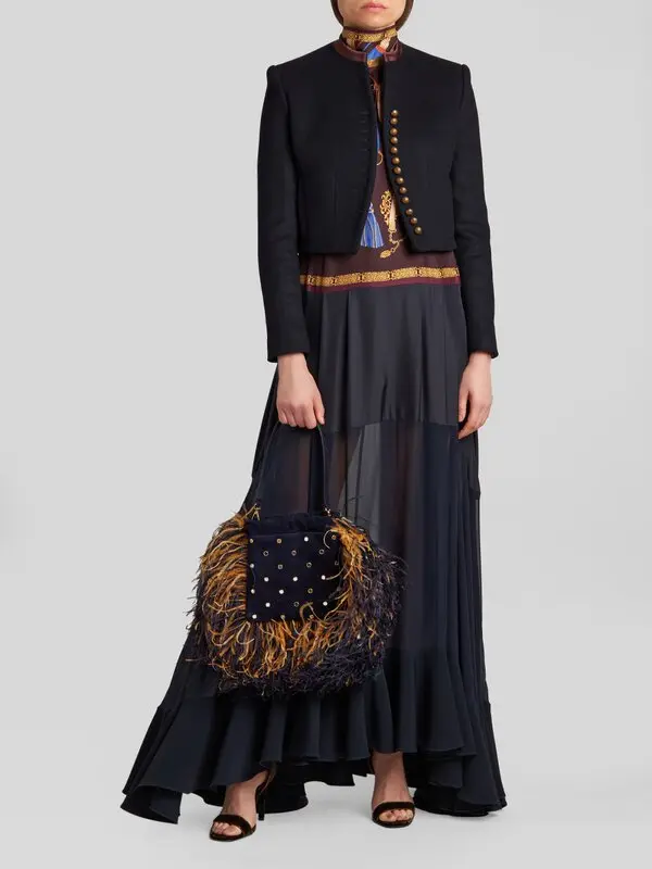 Etro Kalispera Small Feather-trim Suede Shoulder Bag
