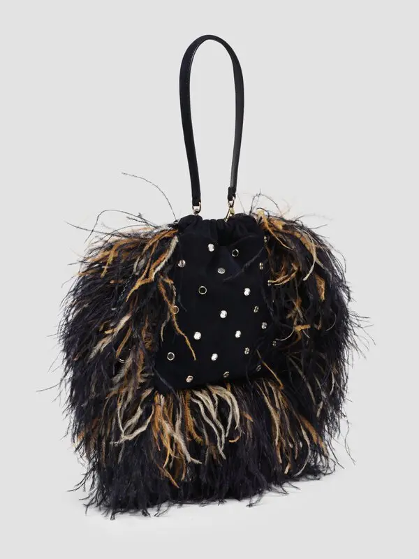 Etro Kalispera Small Feather-trim Suede Shoulder Bag