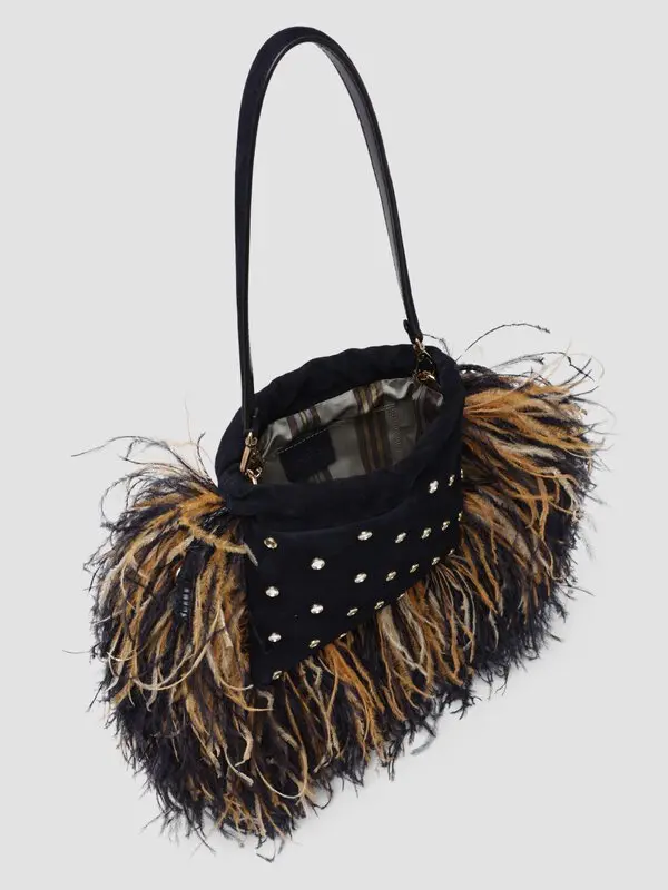 Etro Kalispera Small Feather-trim Suede Shoulder Bag