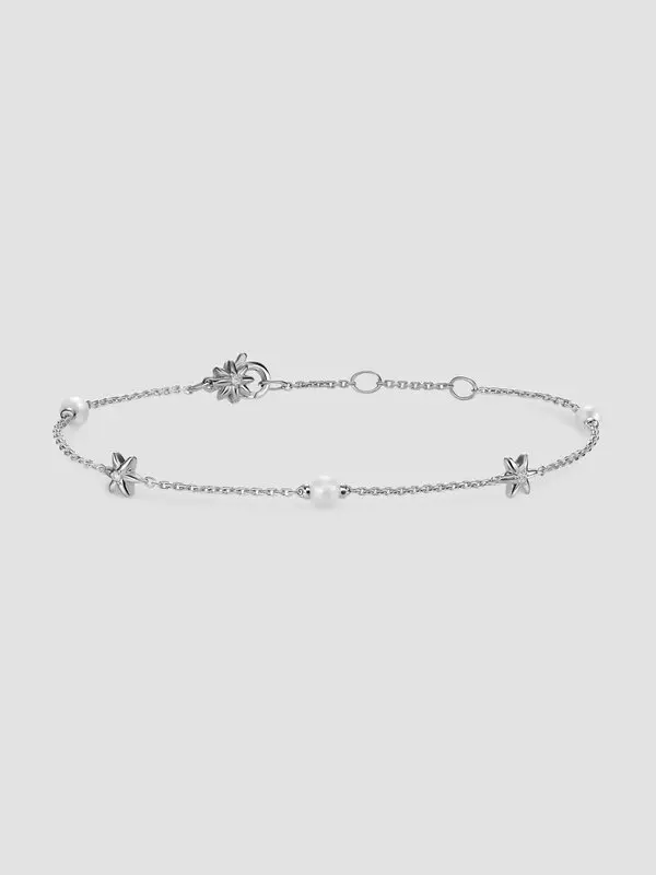 David Yurman Petite Starburst And Pearl Station Chain Bracelet In Sterling With Pearls And Diamonds, 6mm - Silver