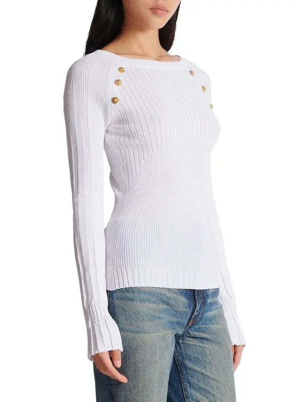 Balmain Buttoned-shoulder Boatneck Sweater