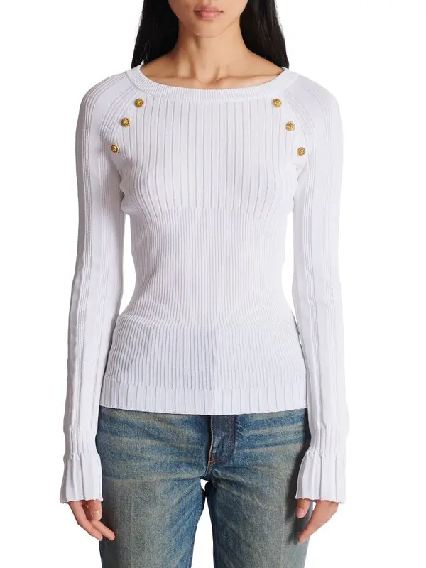 Balmain Buttoned-shoulder Boatneck Sweater