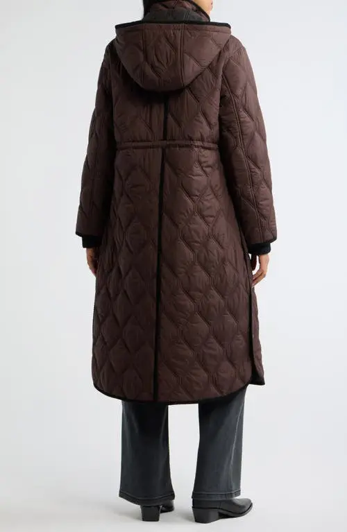 Bernardo Hooded Diamond Quilted Long Coat - Mole
